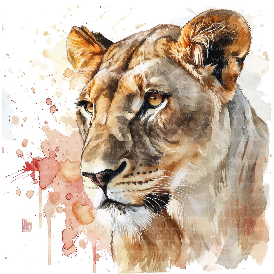 14 Lioness Clipart, Watercolor Lioness Painting, Printable Watercolor ...