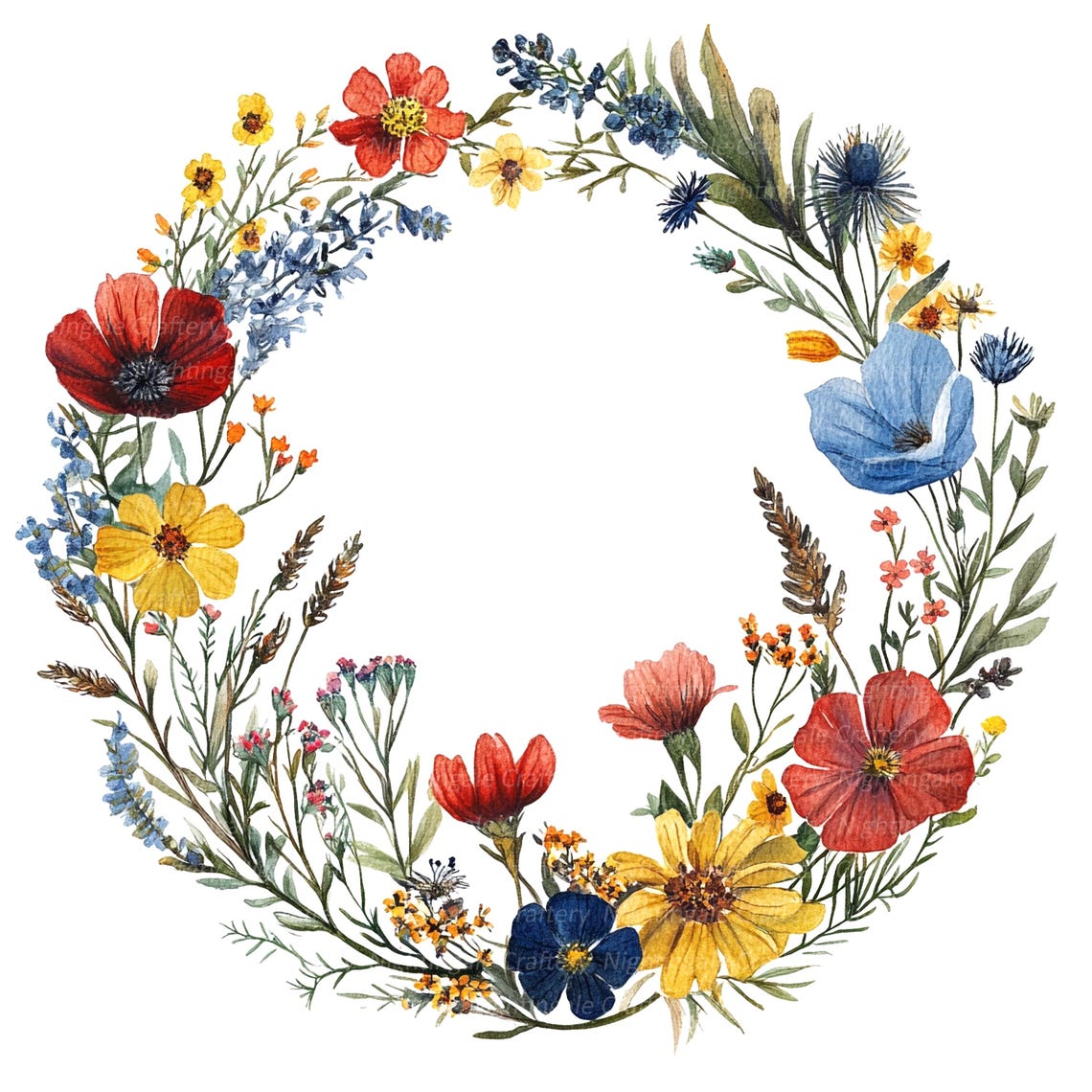 10 Wildflower Circular Decor Clipart, Flowers Wreath, Printable ...
