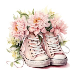 14 Vintage Floral Sneakers Clipart, Shabby Chic, Printable Watercolor ...