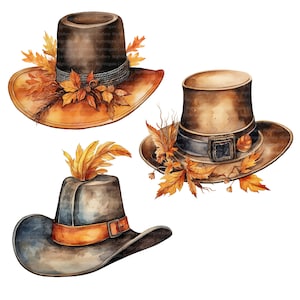14 Pilgrim Hat Clipart, Thanksgiving Clipart, Printable Watercolor ...