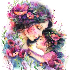 10 Floral Mother and Child Clipart, Mother's Day, Printable Watercolor ...