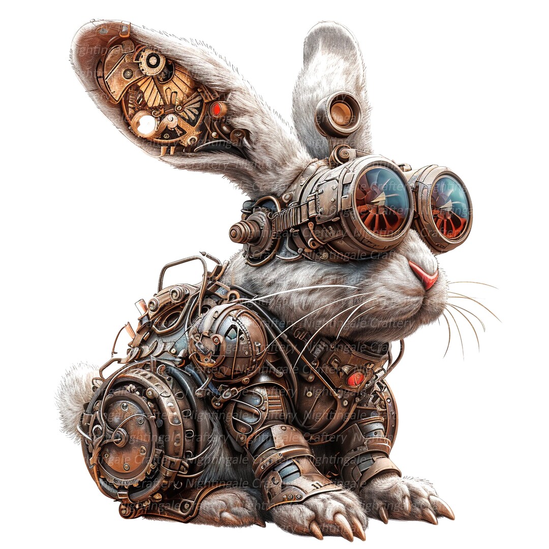 12 Steampunk Bunny Clipart, Steampunk Rabbit, Printable Watercolor ...