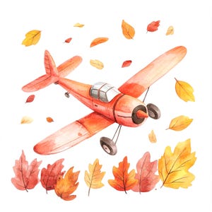 10 Cartoon Plane Clipart, Autumn Clipart, Printable Watercolor Clipart ...