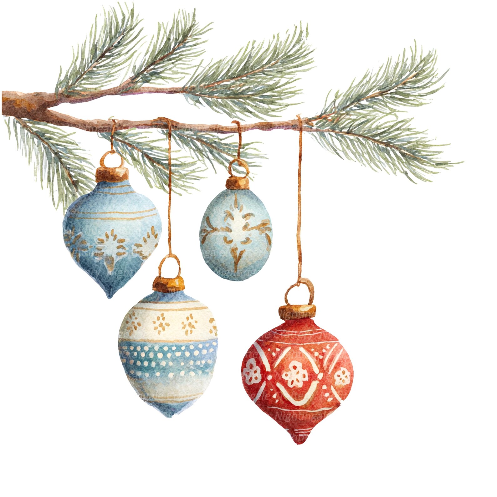 13 PNG Watercolor Christmas Bauble Clipart: Hanging Ornaments (digital ...