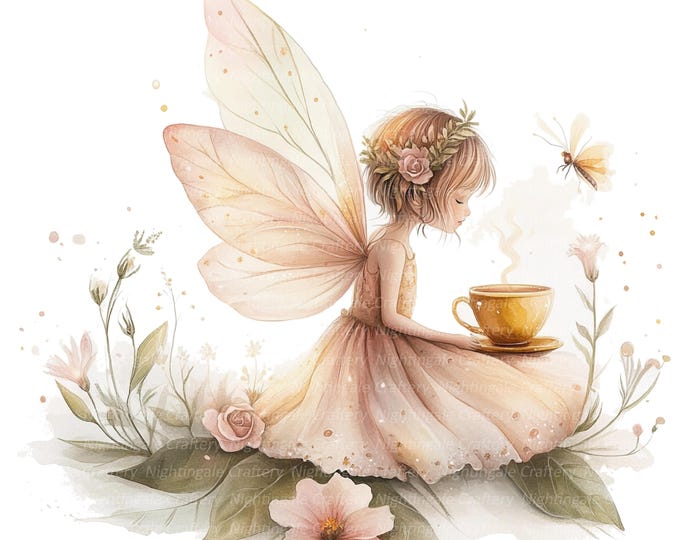 Watercolor Fairy Tea Party Clipart Png Bundle, Watercolor Tea Party ...