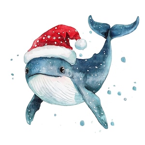 8 Cartoon Whale Clipart, Christmas Whale Illustration, Printable ...