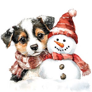 10 Puppy and Snowman Clipart, Winter Puppy, Printable Watercolor ...
