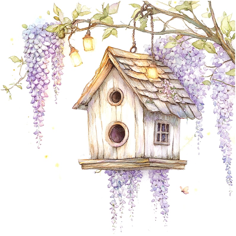11 Spring Birdhouse Clipart, Floral Bird House, Printable Watercolor ...