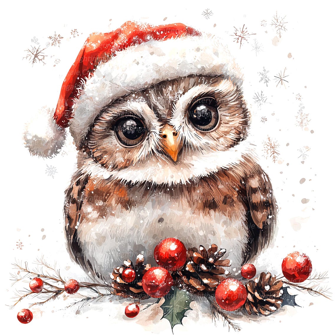 9 Christmas Owl Clipart Set 2, Christmas Card, Printable Watercolor ...
