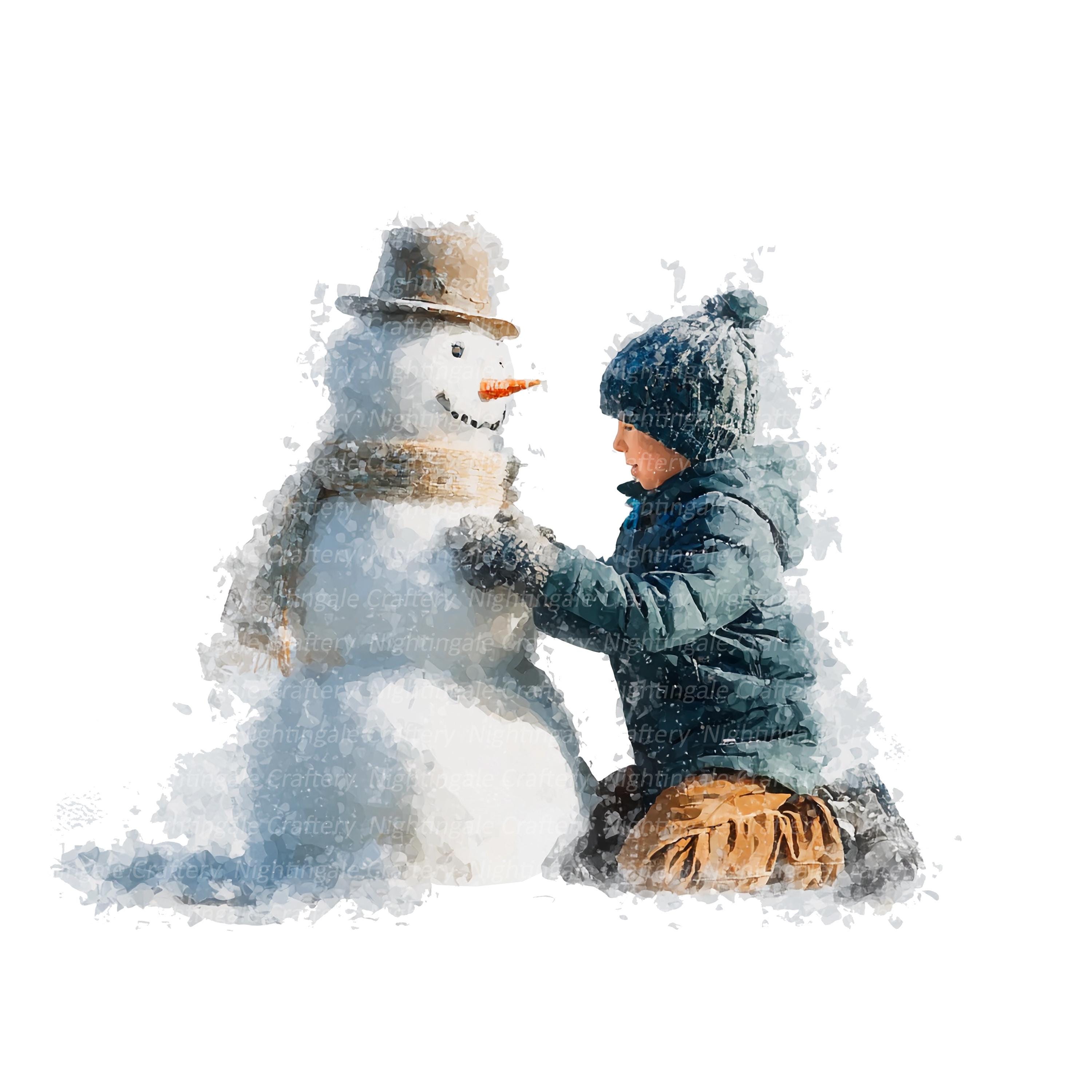 10 Kids and Snowman Clipart, Kid in Winter, Printable Watercolor ...