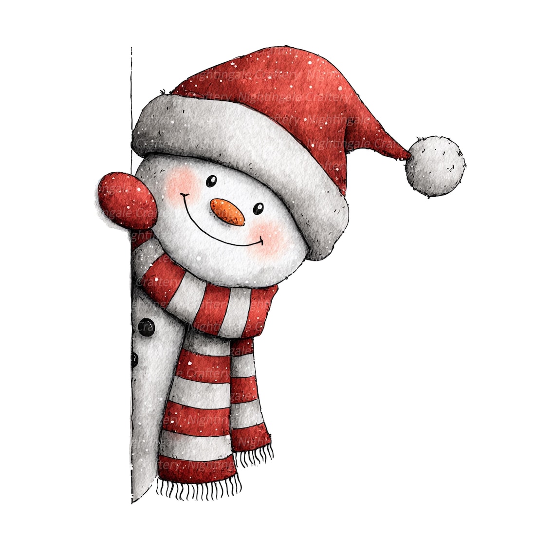10 Peeking Snowman Clipart, Christmas Clipart, Printable Watercolor ...