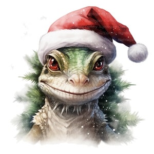 12 Lizard With Santa Hat Clipart, Grumpy Lizard, Printable Watercolor ...