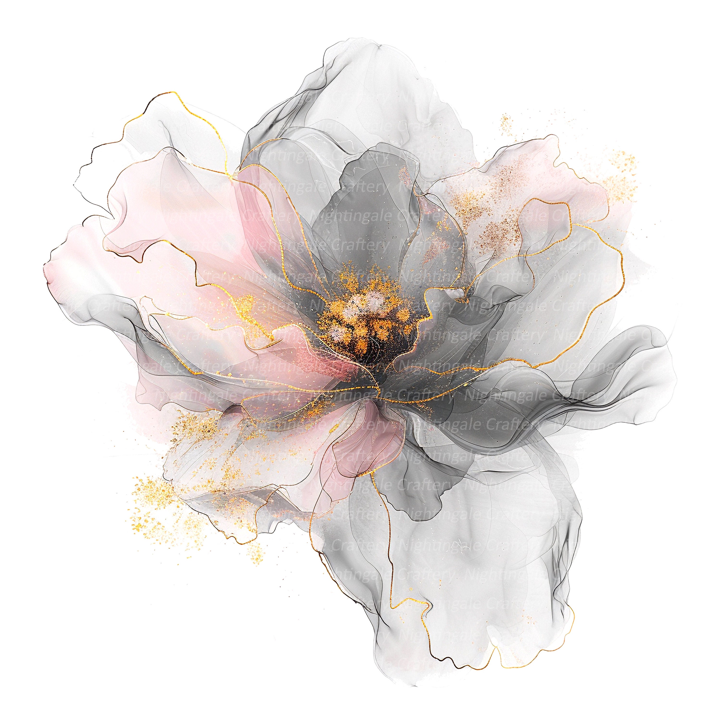 10 PNG Abstract Flowers Clipart, Pink Grey Flowers, Printable ...