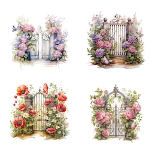 15 Floral Garden Gates Clipart, Flower Gates, Printable Watercolor ...