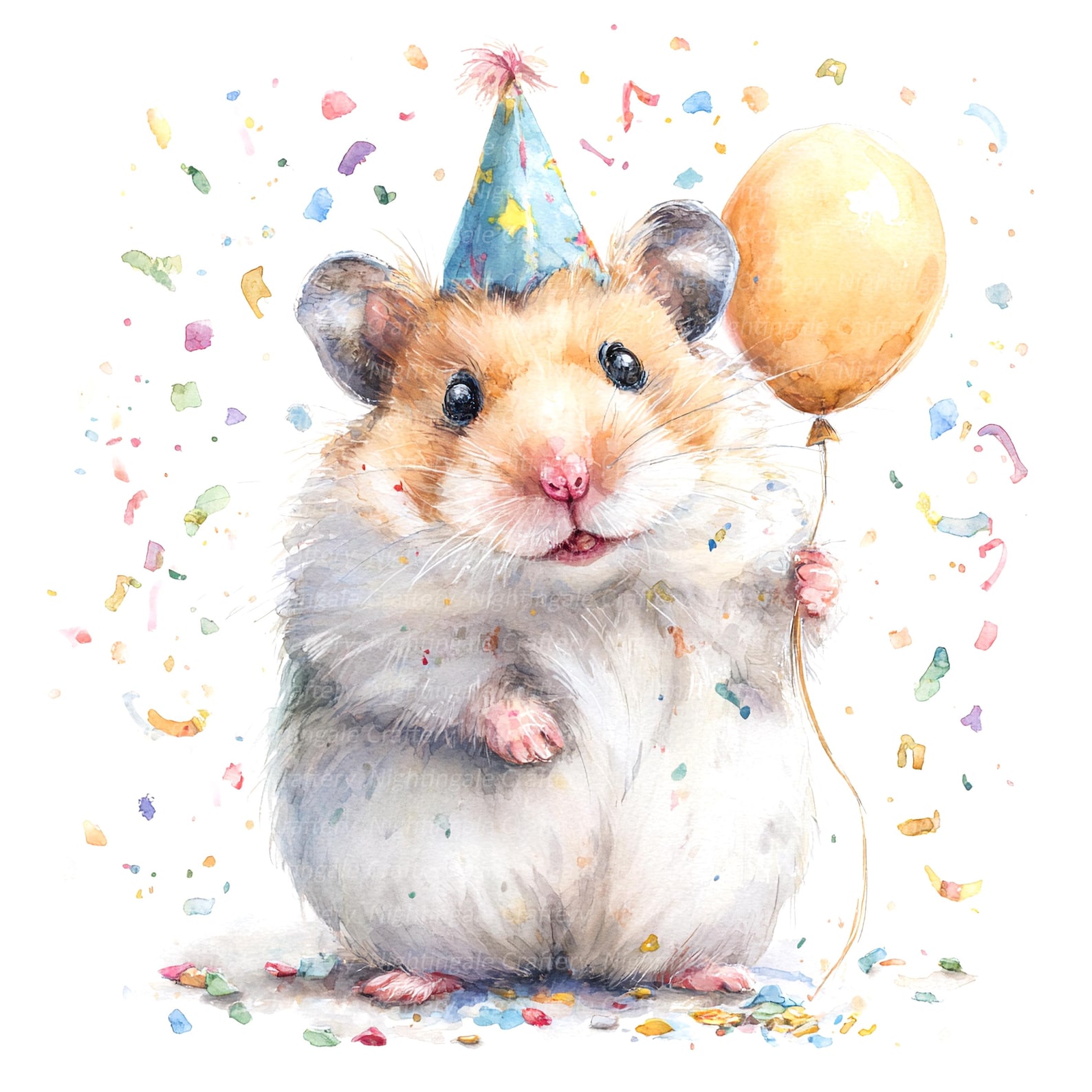 8 Party Hamster Clipart, Birthday Design, Printable Watercolor Clipart ...