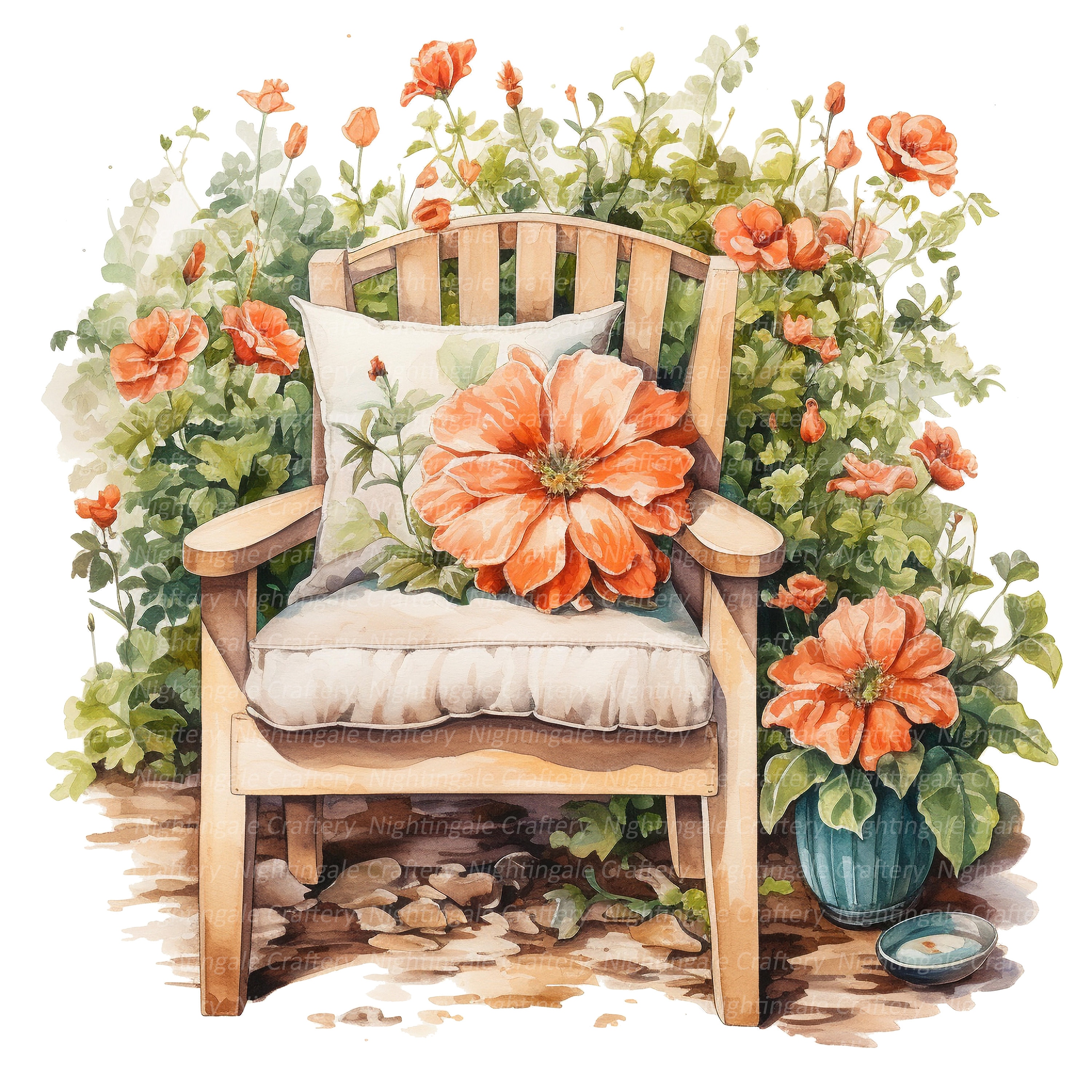 16 Garden Chair Clipart, Floral Chair Clipart, Printable Watercolor ...