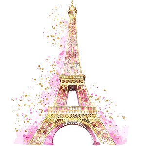 10 Pink Eiffel Tower Clipart, Paris Clipart, Printable Watercolor ...