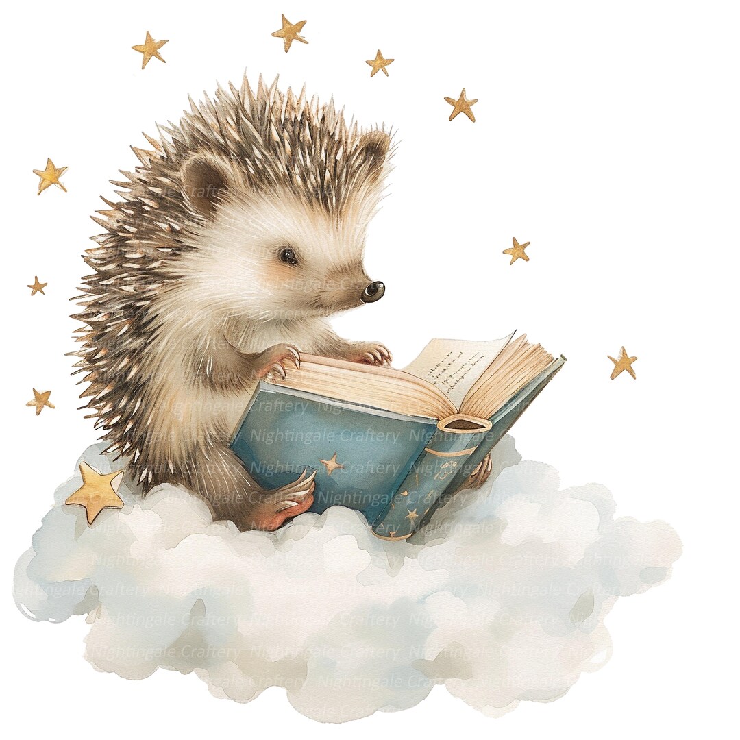 10 Hedgehog Reading Clipart, Hedgehog Nursery, Printable Watercolor ...