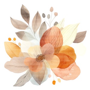 10 Boho Flowers Clipart, Autumn Colors, Printable Watercolor Clipart ...