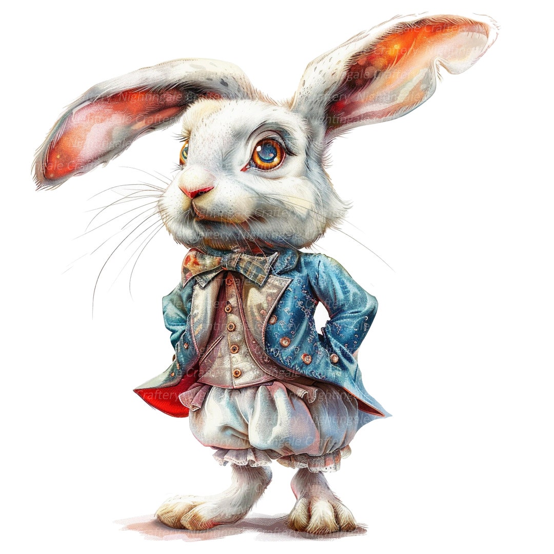 9 White Rabbit Clipart 2, Alice in Wonderland, Printable Watercolor ...