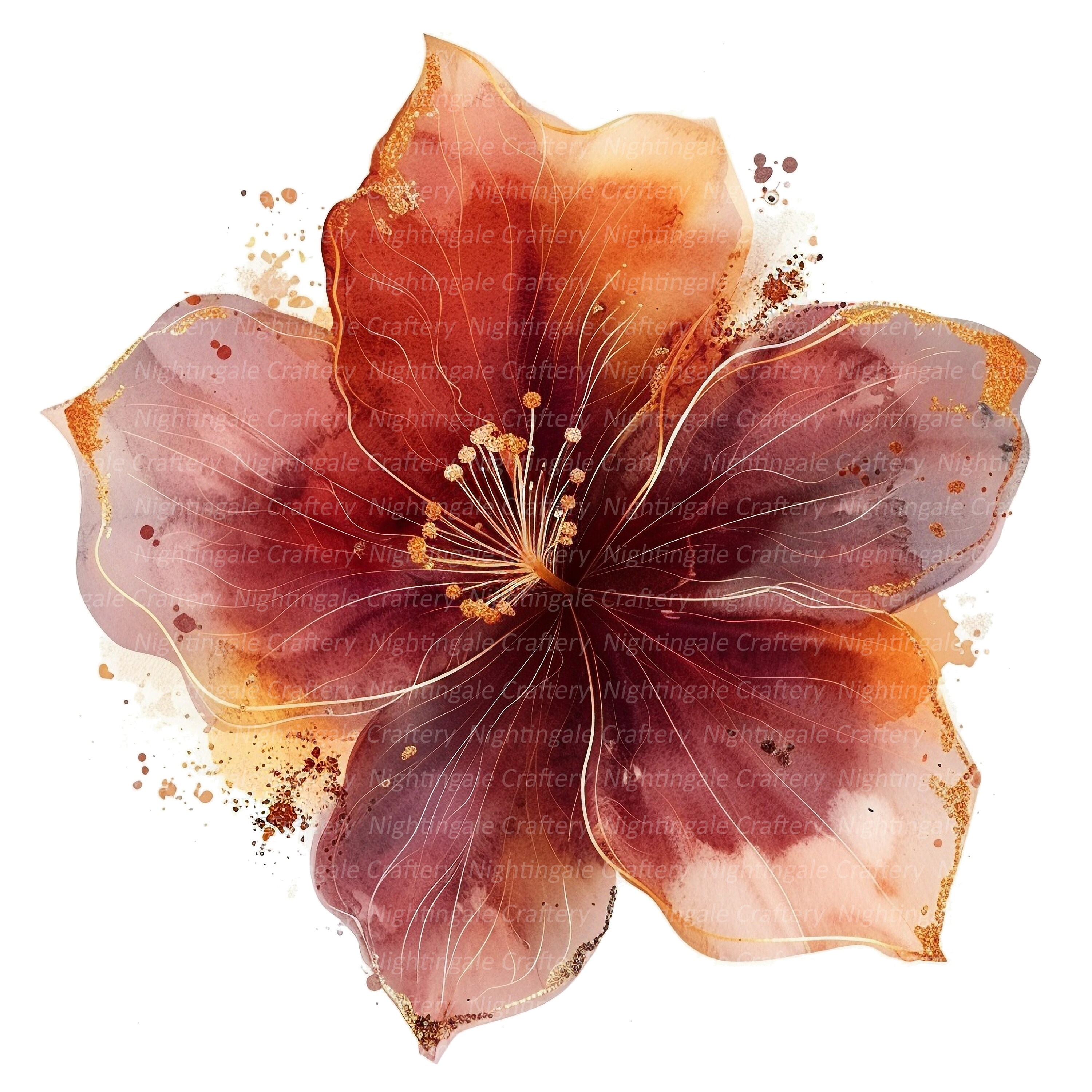10 Abstract Maroon Peach Flowers Clipart, Printable Watercolor Clipart ...