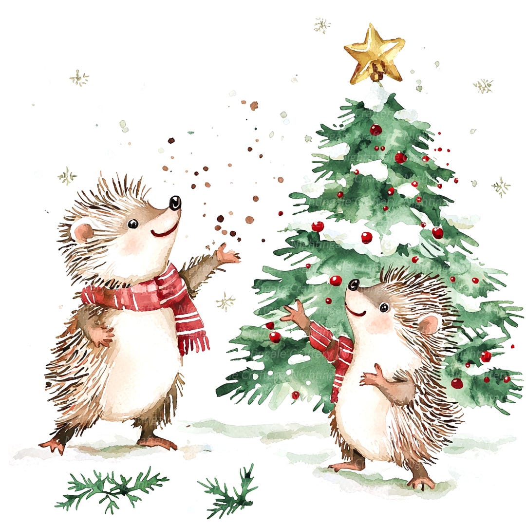 9 Hedgehog Christmas Clipart, Christmas Card, Printable Watercolor ...