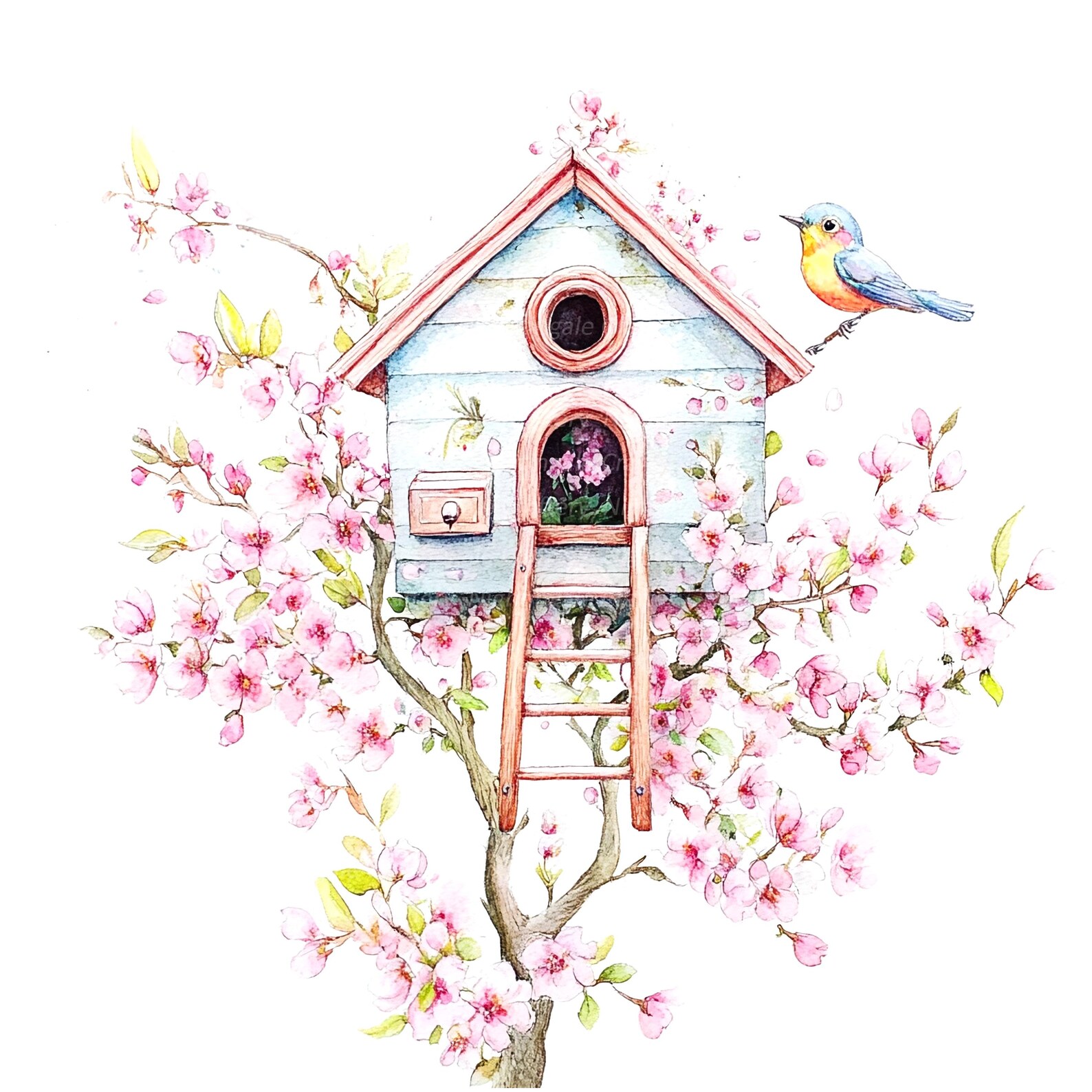 9 Spring Birdhouse Clipart 2, Floral Bird House, Printable Watercolor ...