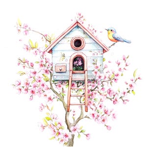 9 Spring Birdhouse Clipart 2, Floral Bird House, Printable Watercolor ...