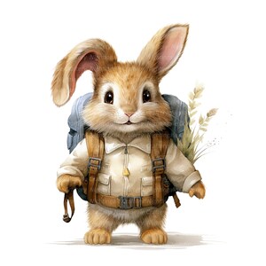 10 Bunny With Backpack Clipart, Travel Bunny, Printable Watercolor ...