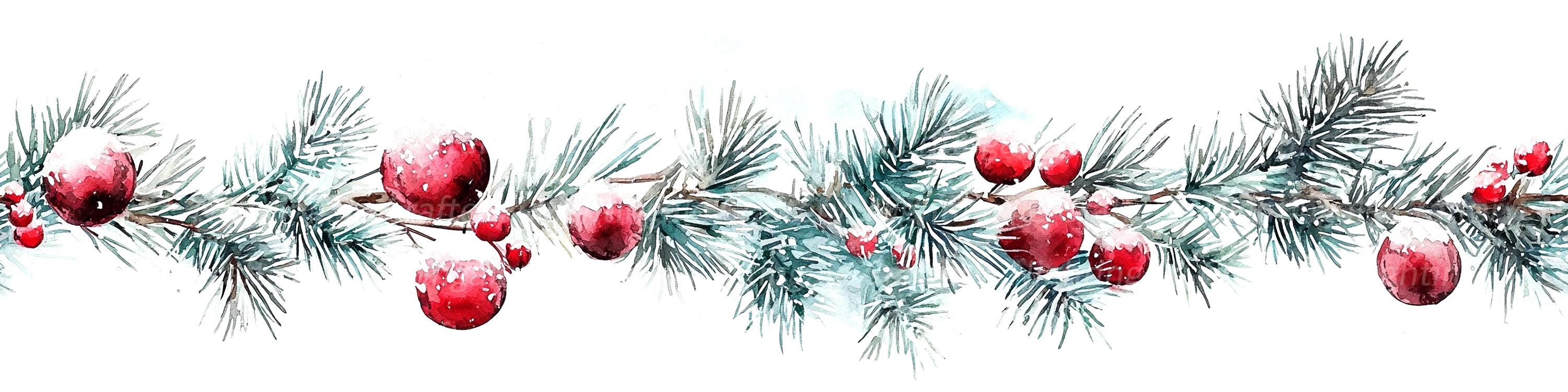 20 Christmas Garland Clipart, Seamless Border, Printable Watercolor ...