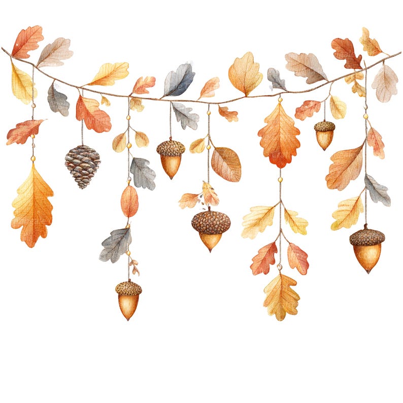 13 Autumn Bunting Clipart, Fall Leaves Garland Clipart, Printable ...