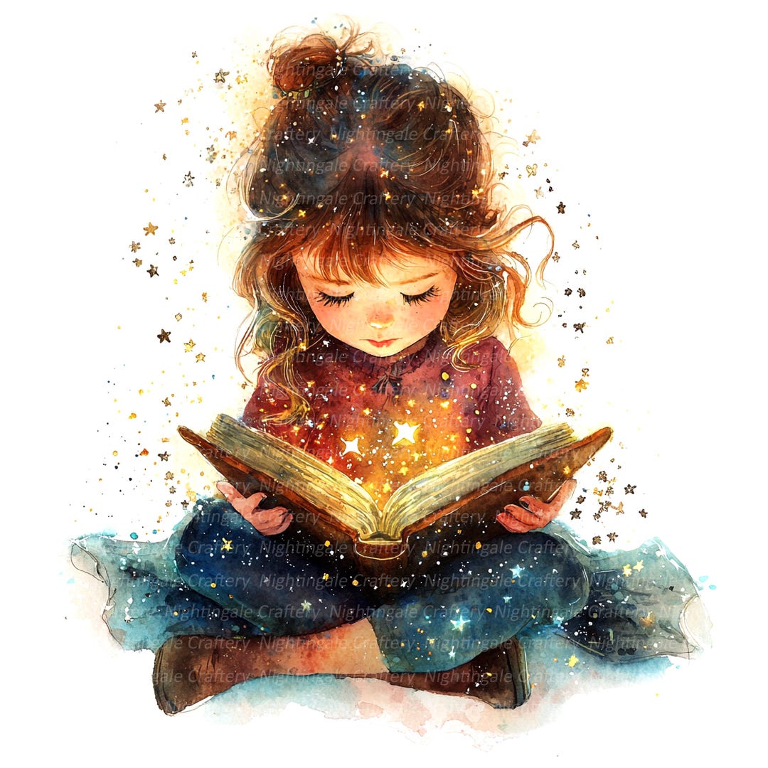 10 Girl and Magic Book Clipart, Fantasy Book, Printable Watercolor ...