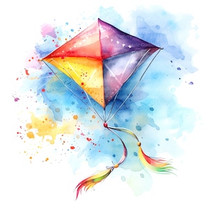 10 Kite Clipart, Kite in Sky Clipart, Kites, Printable Watercolor ...