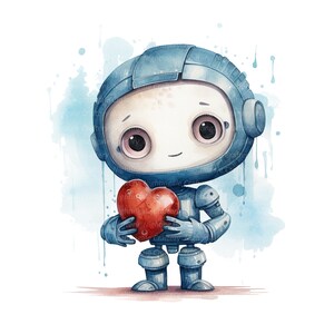 12 Romantic Robots Clipart, Cartoon Robot Love, Printable Watercolor ...