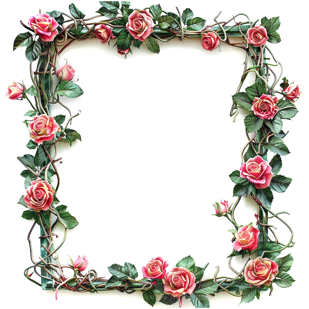 15 Roses Frames Clipart, Floral Frame Clipart, Pink Roses Frame ...