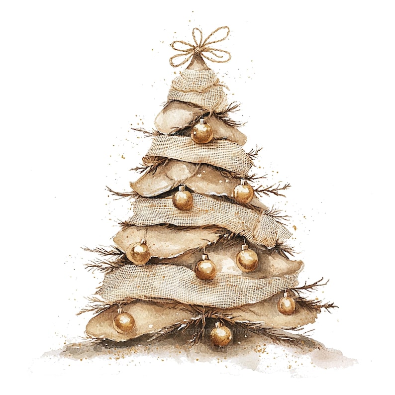 14 Rustic Hessian Christmas Tree Clipart, Printable Watercolor Clipart ...