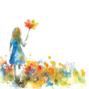 10 Girl and Flower Clipart, Floral Girl Print, Printable Watercolor ...