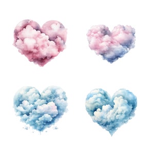 16 Watercolor Heart Clipart, Cloud Shaped Heart, Digital Clipart ...