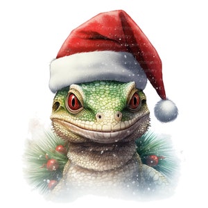 12 Lizard With Santa Hat Clipart, Grumpy Lizard, Printable Watercolor ...