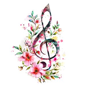 11 Floral Music Clef Clipart, Music Clipart, Printable Watercolor ...