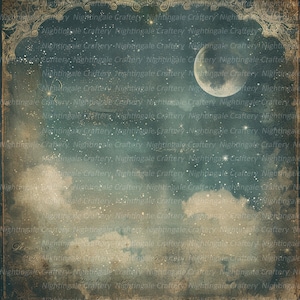 18 Vintage Moon Stars Background Papers, 12 X 12 Digital Paper Pack ...