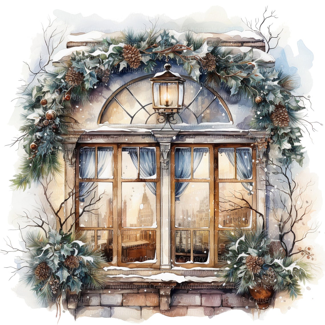 12 Snowy Christmas Window Clipart, Window Decoration, Printable ...