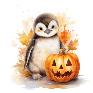 10 Halloween Penguin Clipart, Printable Watercolor Clipart, High ...