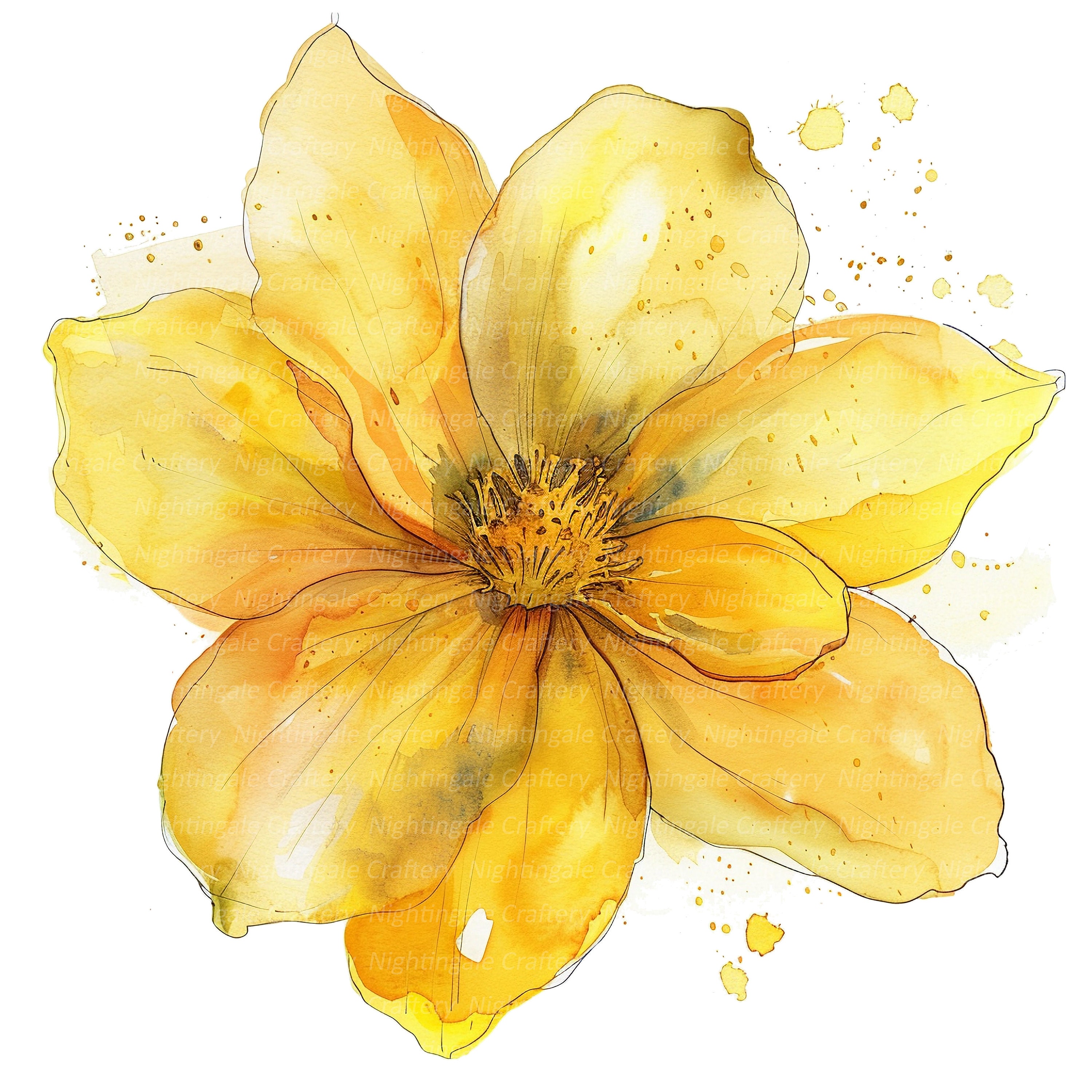 10 Abstract Flowers Clipart, Yellow Flower, Flowers Print, Printable ...