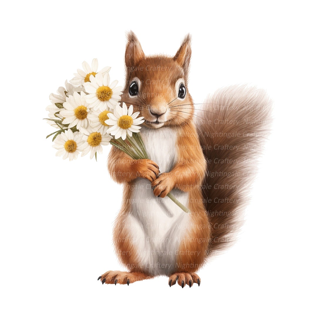 10 Squirrel With Flowers Clipart Cute Squirrel Printable - Etsy