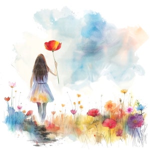 10 Girl and Flower Clipart, Floral Girl Print, Printable Watercolor ...