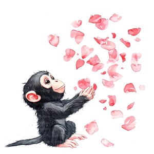 7 Romantic Chimp Clipart, Cute Chimpanzee, Printable Watercolor Clipart ...