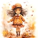 10 Little Girl in Autumn Clipart, Printable Watercolor Clipart, High ...