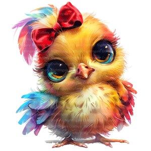 11 Chicken With Bow Clipart, Hyperrealistic, Printable Watercolor ...