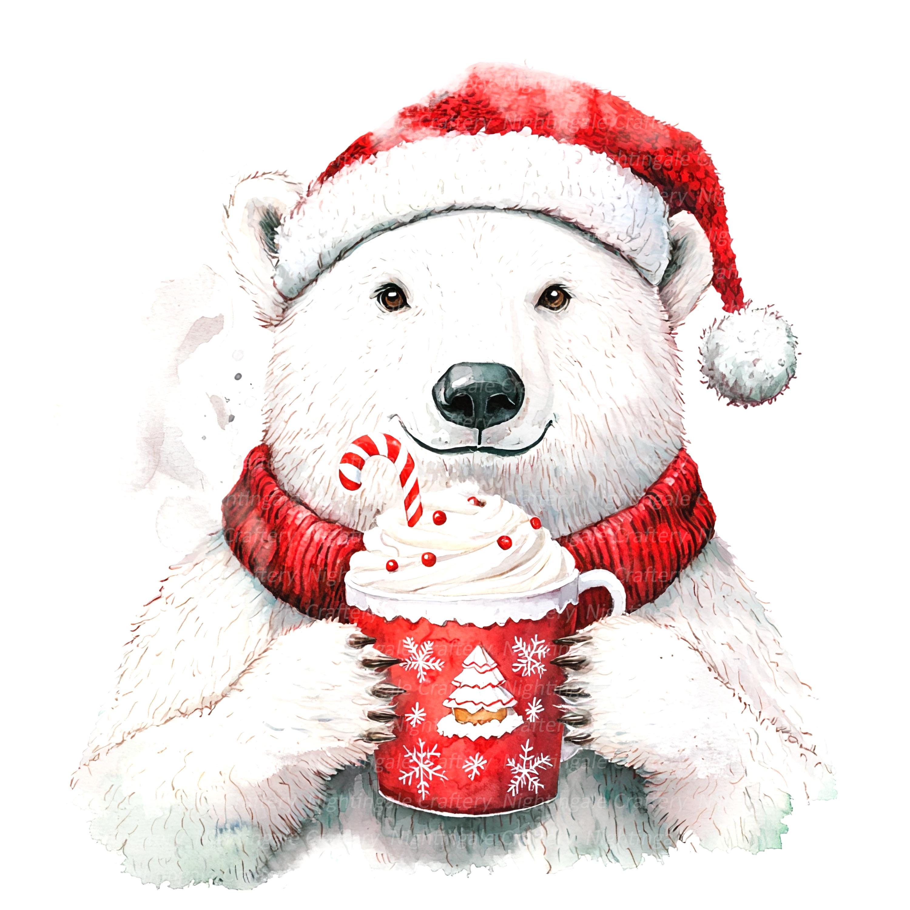 8 Polar Bear and Mug Clipart, Santa Bear, Printable Watercolor Clipart ...